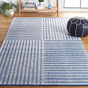 SAFAVIEH Natura Collection Accent Rug - 4' x 6', Ivory & Blue, Handmade Modern Geometric Wool, Ideal for High Traffic Areas in Entryway, Living Room, Bedroom (NAT227M)
