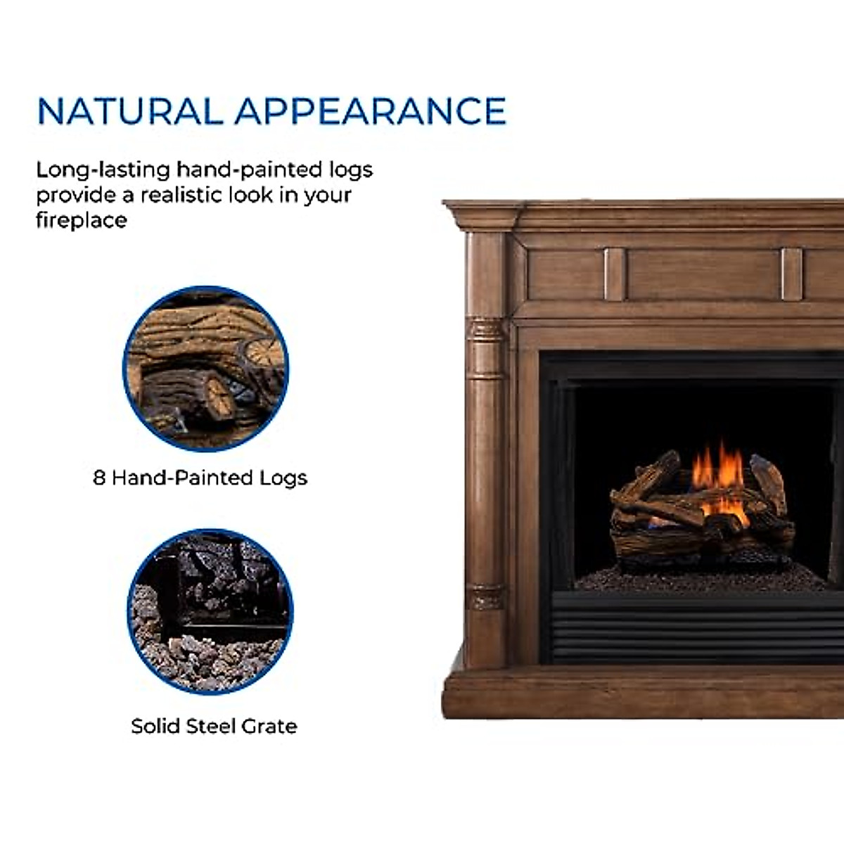 Duluth Forge DLS-18R-1 Dual Fuel Ventless Fireplace Logs Set with Remote Control, Use with Natural Gas or Liquid Propane, 30000 BTU, Heats up to 1000 Sq. Ft, Split Red Oak, 18 Inches
