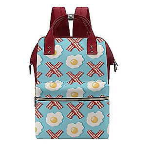 Eggs Bacon Diaper Bag Backpack Large Capacity Mommy Bags Multifunction Nappy Bag Travel Back Pack Red-Style