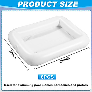 Lenwen 6 Pcs Inflatable Serving Bar Salad Ice Tray Food Drink Containers Buffet Serving Cooler Beverage Tub Ice Holder for BBQ Picnic Pool Party Supplies with Drain Plug, 28 x 22 Inch(White)