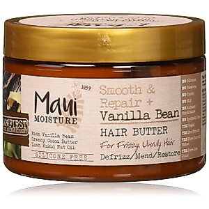 Maui Moisture Smooth & Repair Vanilla Bean Anti-Frizz Hair Butter Treatment, Coconut, 12 Ounce