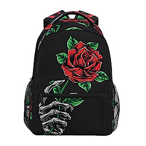Glaphy Skull Rose Flower Backpack School Backpacks Lightweight Travel Laptop Bookbags Daypack for Men Women Kids