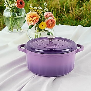 AILIBOO 6 QT Enameled Dutch Oven Pot with Lid-Dual Handles-Oven Safe up to 500° F or on Stovetop Use to Marinate, Cook, Bake, Refrigerate and Serve-Purple Dutch Oven 6 Quart