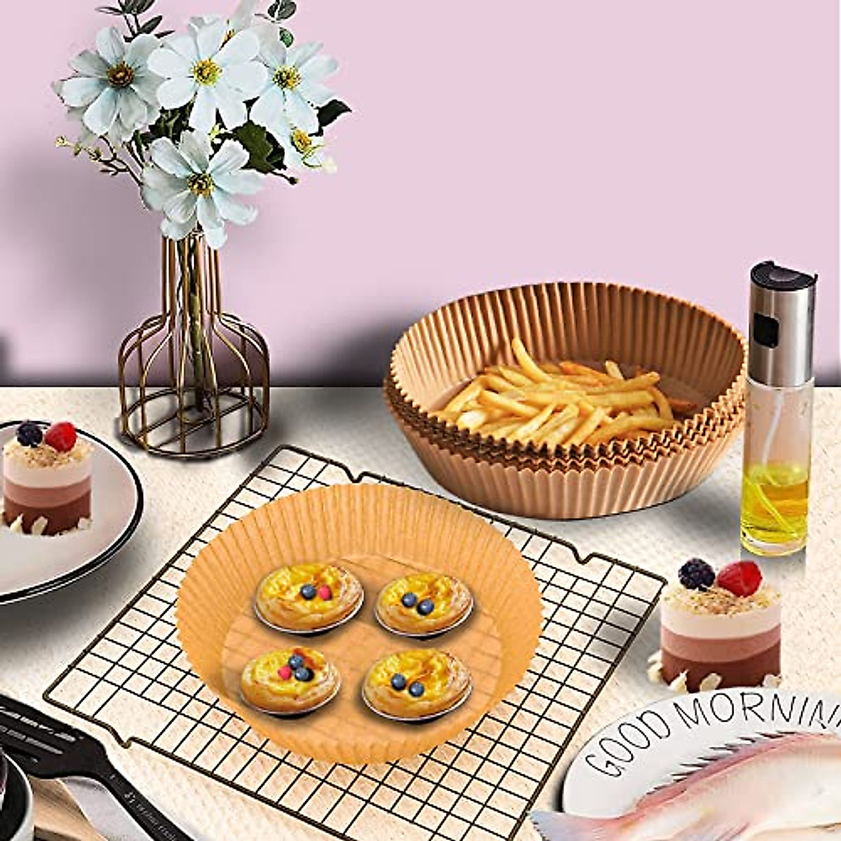 Air Fryer Parchment Paper, 50Pcs Natural Color Household Non-Stick Baking Paper 6.3 Inch Round Disposable Pad Oil Paper Oven Liners Paper, for Oven Air Fryer Baking Roasting Microwave Frying Pan