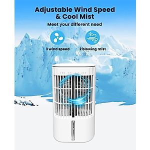 LATITOP Portable Air Conditioners Fan, Air Cooler Evaporative 180°Auto Rotation, 3 Wind Speed, 2-4H Timer, Mini Cooling Fan for Room Home Bedroom Office