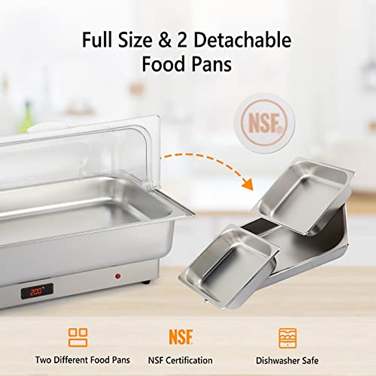 ROVSUN Electric 9 QT Stainless Steel Chafing Dish Buffet Set,Roll Top Catering Chafer Server Food Warmer with Full Size & 2 Detachable Food Pans,Transparent PC Lid for Party Wedding Banquet