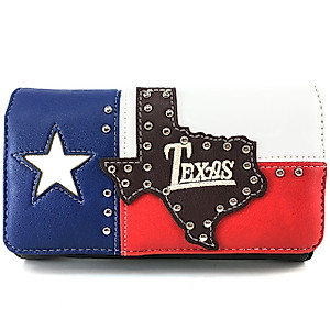 Justin West Texas Red White Blue Flag Patriotic Chain Shoulder Concealed Carry Handbag Purse Trifold Wallet (Purse with Wallet)