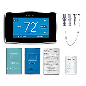 Sensi Touch Smart Thermostat by Emerson with Touchscreen Color Display, Programmable, Wi-Fi, Mobile App, Easy DIY, Data Privacy, Works with Alexa, Energy Star Certified, ST75 - Black, C-Wire Required