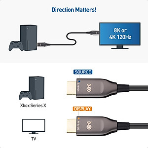 Cable Matters Unidirectional CL2 Rated (in-Wall Installation) Active 8K @60Hz Fiber Optic HDMI Cable 32.8 ft / 10m - Support 4K@120Hz HDR - Compatible with Xbox Series X, PS5, Apple TV, PC, Projector
