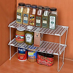Smart Design Stacking Cabinet Shelf Rack - Set of 6 - Extra Large 22 x 10 Inch - Steel Metal Wire - Cupboard, Plate, Dish, Counter and Pantry Organizer Organization - Kitchen - White