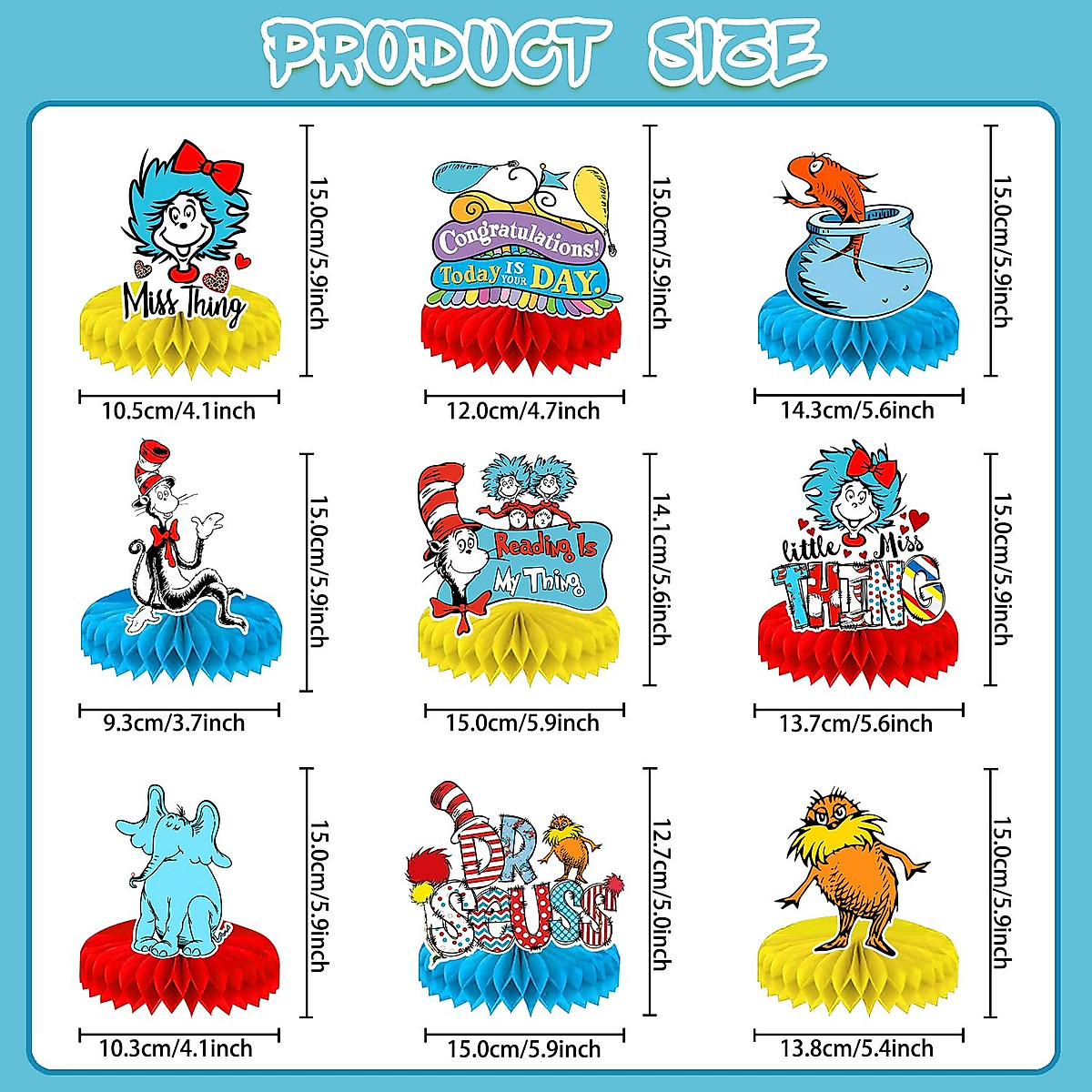 YUNKELIU Birthday Party Decorations Honeycomb Centerpieces 9Pcs Cat Theme Table Decor 3D Double Sided Table Topper Decor for Graduation Party Supplies