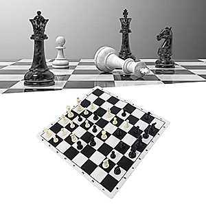 DAUERHAFT International Chess Set, 32Pcs Chess Pieces Portable PU Leather Chessboard Chess Set with Storage Bag, 75x29mm King Size Non Slip Bottom Board Game Set, for Outdoor Camping