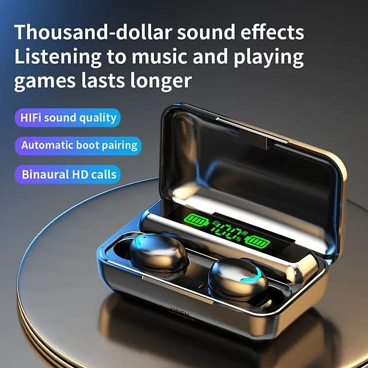 TWS BT 5.0 Wireless Earbuds Mini in-Ear Waterproof Sports Gaming Headset HiFi LED Display Earbuds with Charging Case F9-5