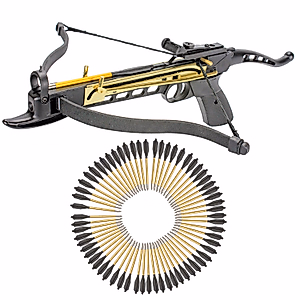 KingsArchery Pistol Crossbow Self-Cocking 80 LBS with Adjustable Sights and a Total of 63 Aluminim Arrow Bolt Set