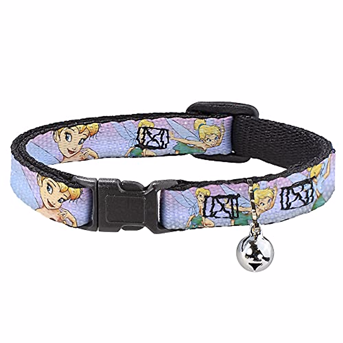 Buckle-Down Breakaway Cat Collar - Tinker Bell Poses Purple/Pink Fade - 1/2" Wide - Fits 8-12" Neck - Medium
