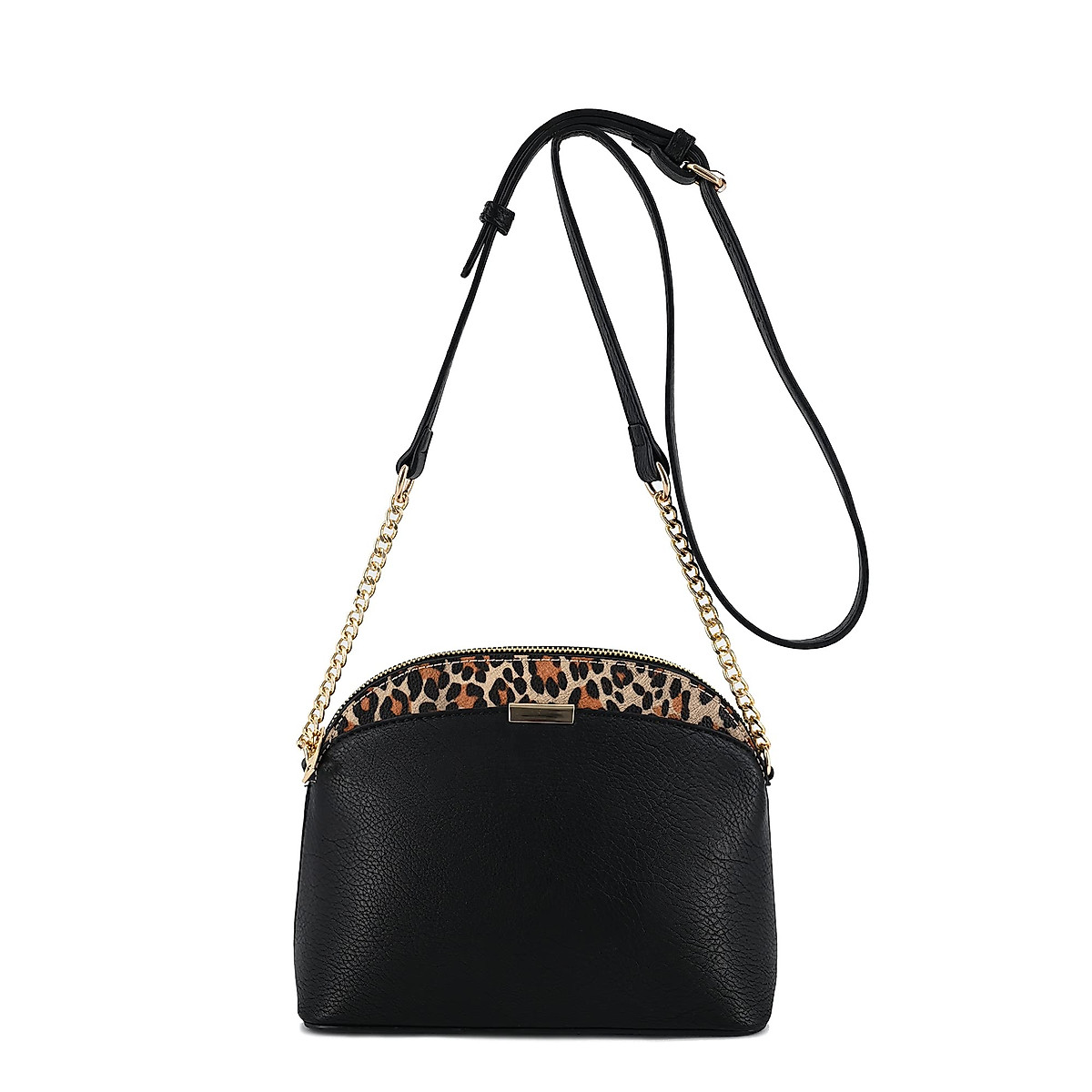 V+BENIE Paisley | Leopard Accent Small Dome Crossbody Bag with Chain Strap Small Purse Handbags for Women, Black