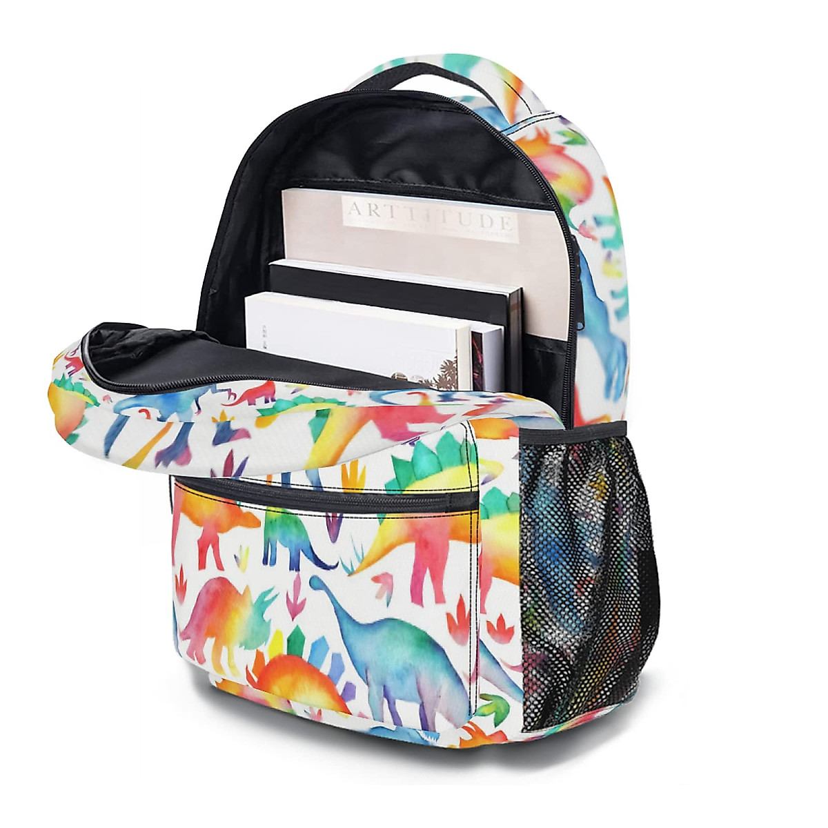 Giwawa Rainbow Dinosaur School Backpack for Kids, Cute Dino Doodle Colorful Animal Print Elementary Bookbags with Adjustable Shoulder Strap for Boys Girls Laptop iPad Tablet Travel