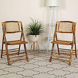 Flash Furniture Bamboo Folding Chairs | Set of 2 Bamboo Wood Folding Chairs