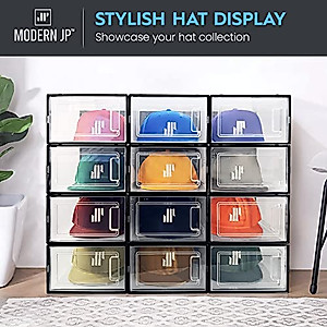 Modern JP Hat Organizer for Baseball Caps (4-Pack) - Dust-Free Hat Storage Box, See-Through Hat Rack Display - Holds up to 6 Caps per Box