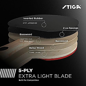 STIGA Titan Performance Ping Pong Paddle - 5-ply Ultra-Light Blade - 2mm Premium Sponge - Flared Handle for Premium Grip - Performance Table Tennis Racket for Advanced Play
