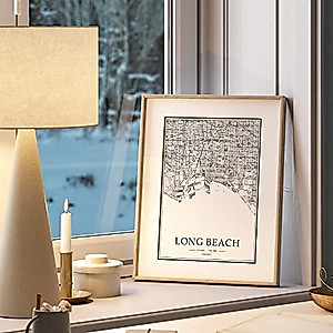 Dear Mapper Long Beach United States View Abstract Road Modern Map Art Minimalist Painting Black and White Canvas Line Art Print Poster Art Line Paintings Home Decor (Set of 3 Unframed) (12x16inch)