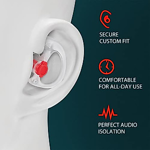 Zeadio Noise Filtered Silicone Earplug, Comfortable Molded Hearing Protection Earpiece, Noise Defender Earbud for Shooting, Concert, Two-Way Radio Coil Tube Audio Kits - Transparent, Medium, 2 Pair