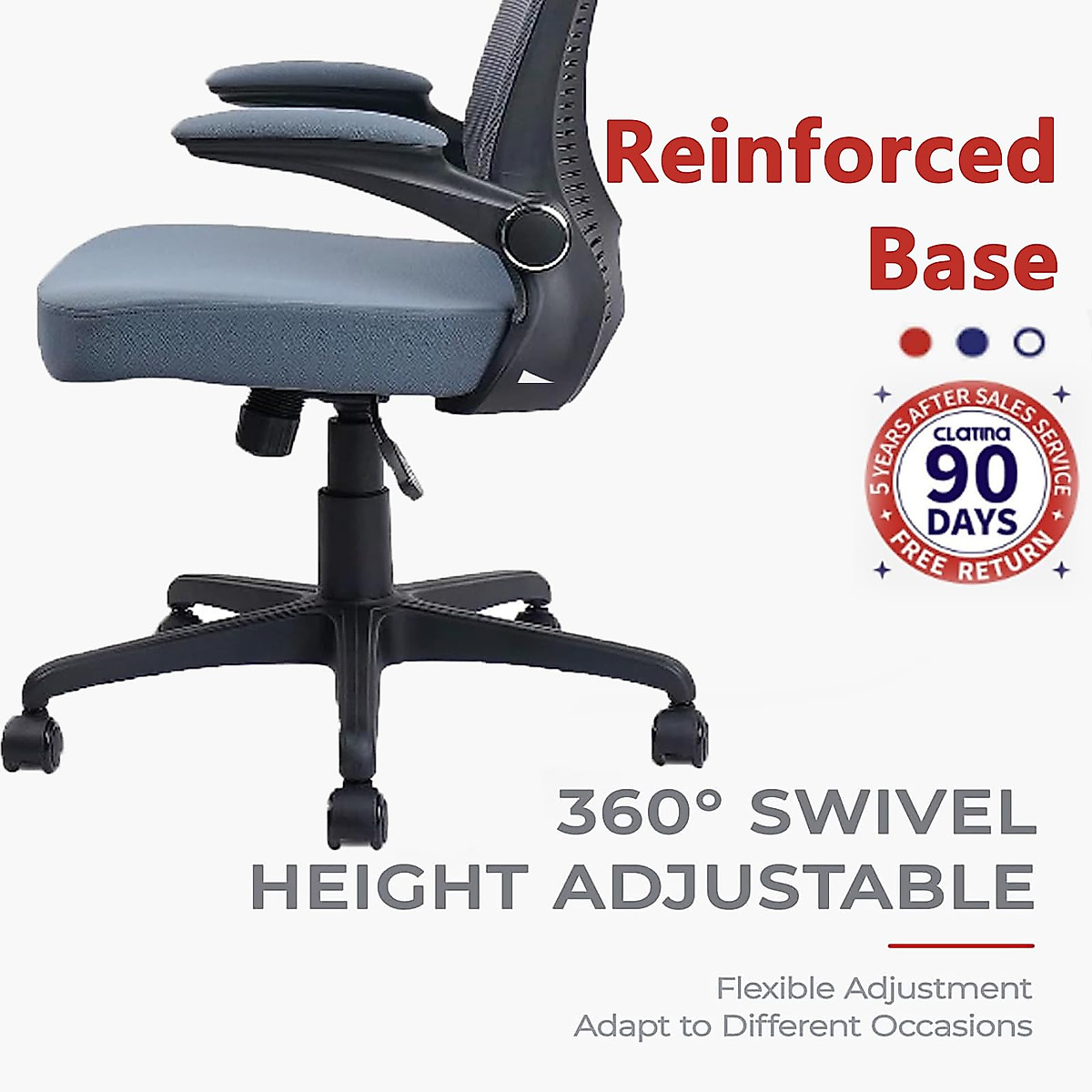 CLATINA Ergonomic Office Chair, Classic Executive Mesh Chair middle Back Desk Chair Breathable Swivel Computer Chair with Adjustable Lumbar Support and Flip up Armrest, for Home Office Conference Room