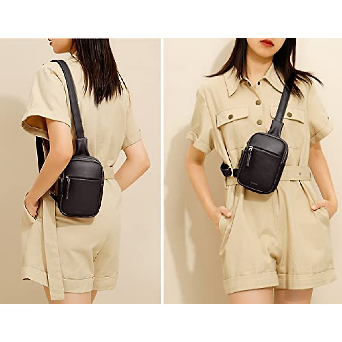 Small Crossbody Sling Bag Fanny Faux Leather Cell Phone Purse chest bag Fanny Packs for Women Men Teen Girls fashionable-black