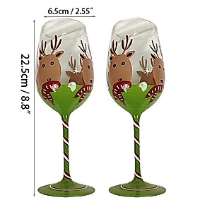 Christmas Theme Wine Glasses Crystal Glass Hand Painted Wine Glasses Champagne Glasses Christmas Gift - Set of 2 (Christmas Reindeer)