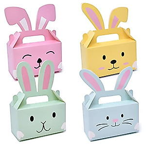 24 Pack Easter Treat Boxes Bunny Cardboard Favor Boxes with Handle Bunnies Rabbit Ears Basket Containers Candy Cookie Goody Gift Box Holder for Spring Kids School Classroom Party Supplies Decorations