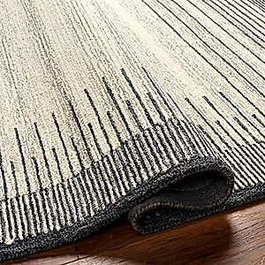 Hauteloom Omeo Wool Living Room, Bedroom Area Rug - Contemporary - Beige, Blue, Black - 8' x 10'