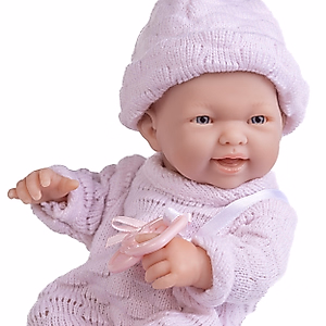 JC Toys - Mini La Newborn First Day | Anatomically Correct Real Girl Baby Doll | 9.5" All-Vinyl | Includes Knit Outfit, Hat and Pacifier | Designed by Berenguer | Ages 2+ , Pink