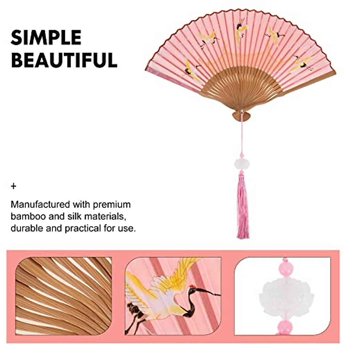 RAZZUM Retro Style Silk Fan Folderable Fan Chinese Style Fan Wall Decoration Costume Collocation Large Wall Decor Fan