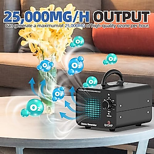 Ozone Generator 25,000mg/h - Commercial Ozone Machine, High Capacity Ozone Machine Odor Removal & Home Ozone Generator, Ideal for Home, Basement, Smoke, and Pet Room etc