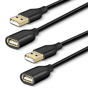 Fesgear USB 2.0 Extension Cable: 2 Pack 6ft USB 2.0 Type A Male to Female Extension Cord Data Transfer Extender with Gold-Plated Connector for USB Flash Drive/Hard Drive/Mouse/Printer (Black)