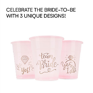 Neliblu Bachelorette Party Team Bride Cups - 25 Bridal Shower Decorations - Mega Party Pack of Team Bride, & She Said Yes Pink and Gold Cups For Weddings and Bridal Showers
