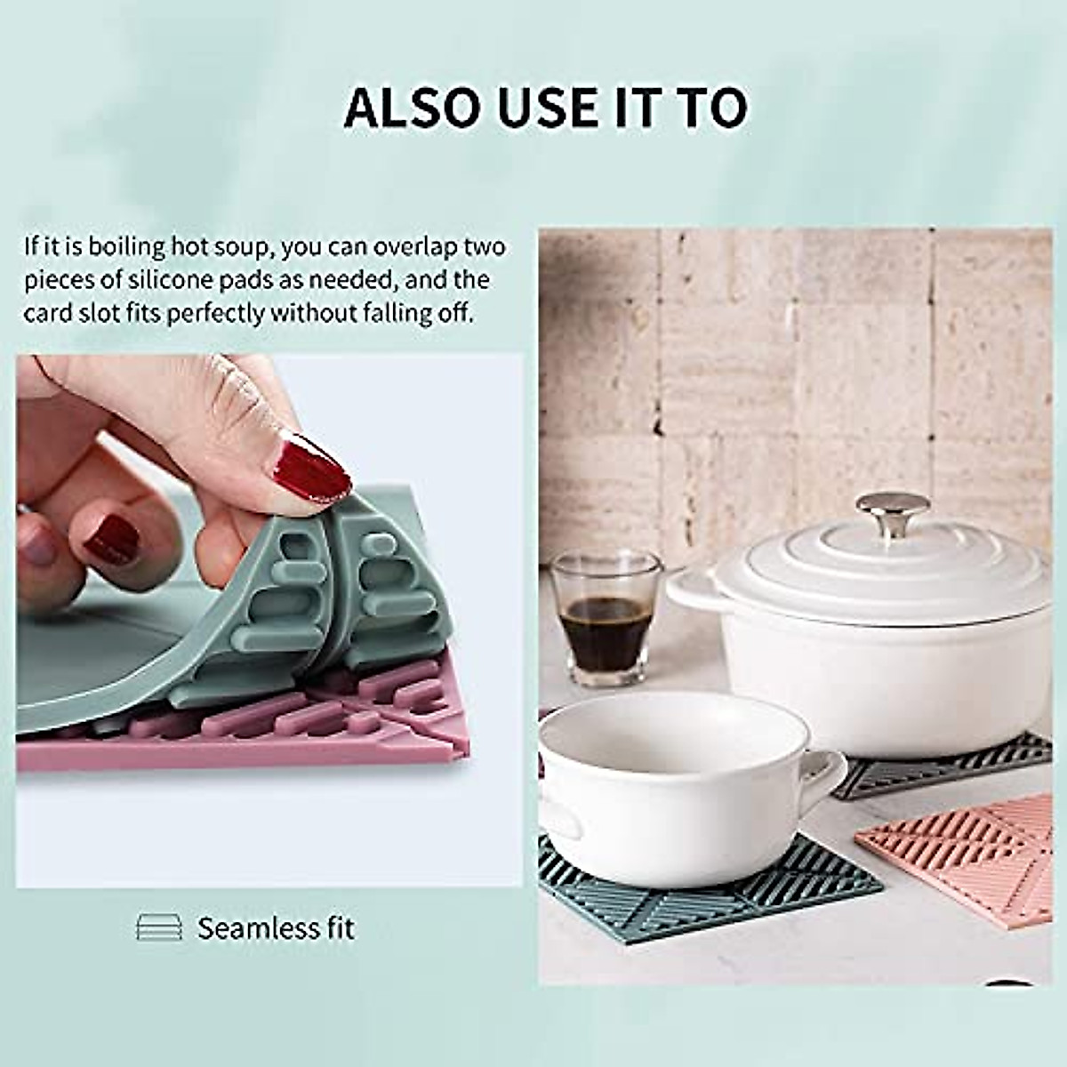 4 Silicone Trivet Mats Foldable- 446°F Heat Resistance Trivets for Kitchen Counter, Table, Pots, and Pans - Multipurpose Silicone Mats Pot Holders - Mixed Colors Trivets Set for Hot Dishes