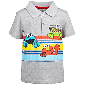 Sesame Street Oscar the Grouch Cookie Monster Elmo Toddler Boys Polo Shirt and Shorts Gray/Blue 2T