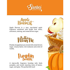 Shortie's Candle Company Fall Premium Tealight Candles Variety 3 Pack (18 Highly Scented Tea Lights) - Pumpkin Souffle, Butter Pecan Pie, Apple Harvest - Made with Natural Fragrance Oils - Collection