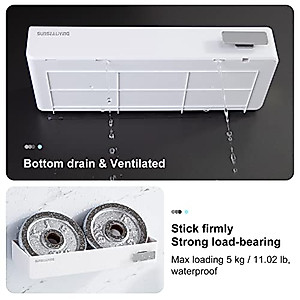 SUNSEALIVING Shower Caddy Bathroom Organizer Drill Free Removable Adhesive Shelf Bathroom Wall Mounted Storage Shower Caddy Plastic White