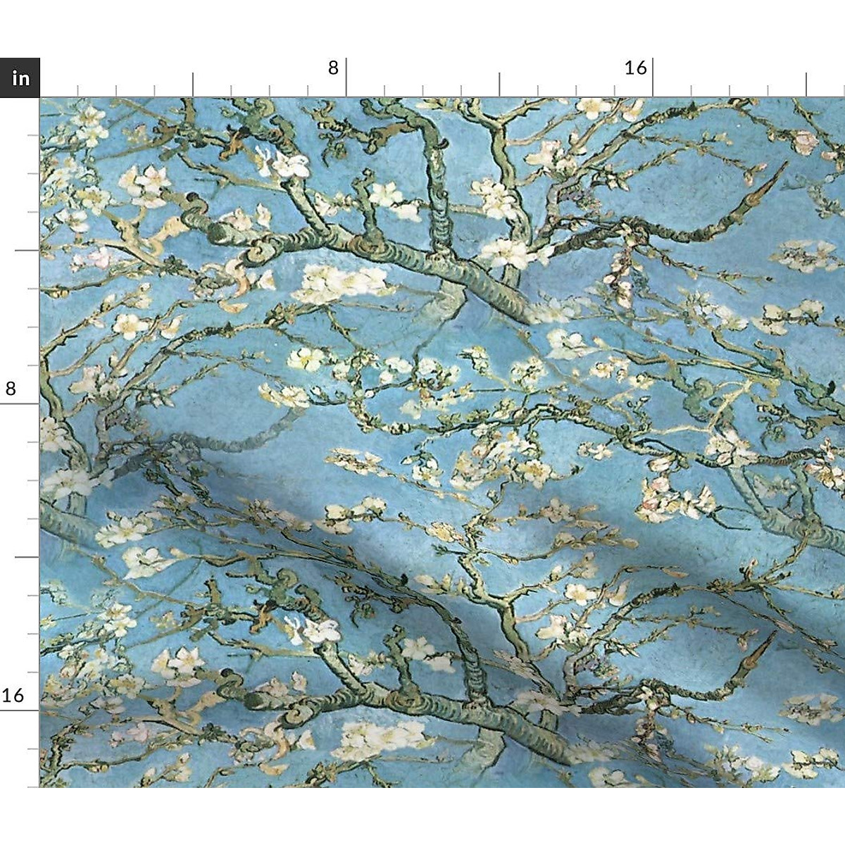 Spoonflower Fabric - Van Branches Almond Tree Blossom Blossoms Flowers Trees Blue Printed on Petal Signature Cotton Fabric by The Yard - Sewing Quilting Apparel Crafts Decor