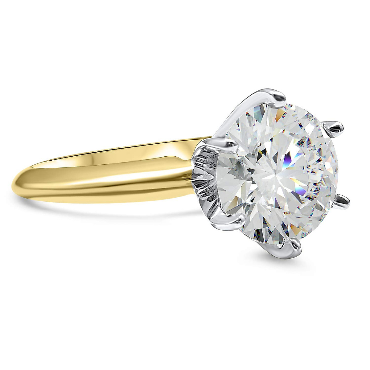Solid 14K Yellow Gold Swarovski CZ Cubic Zirconia Engagement Ring 6 Prong 2 Carat Round (6.0)