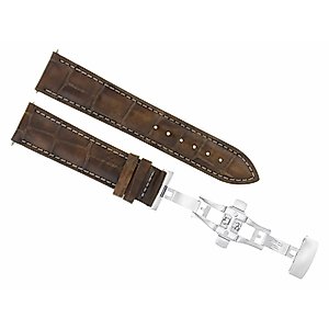 Ewatchparts 19MM LEATHER WATCH BAND FOR IWC TOP GUN PILOT PORTUGUES DEPLOY CLASP LIGHT BROWN