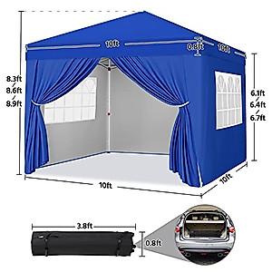 Yaheetech 10x10 Pop Up Canopy with 4 Removable Sidewalls, Portable Enclosed Instant Tent, Waterproof Outdoor Tent, Beach Sun Shelter with 4 Sandbags, 8 Stakes & 4 Ropes, Blue