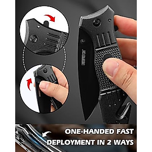 Spring Assisted Pocket Knife with Glass Breaker and Seatbelt Cutter, 3.5 Inch 3Cr13 Steel Drop Point Blade with Aluminum Handle, EDC Folding Knife with Clip Flipper Knives for Men