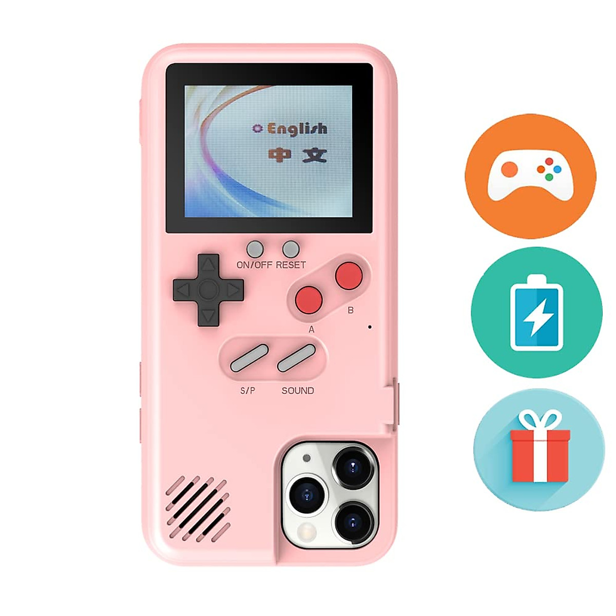 Handheld Game Console Case for iPhone 12/12 Pro, Color Gameboy Case with Built-in Retro Video Games