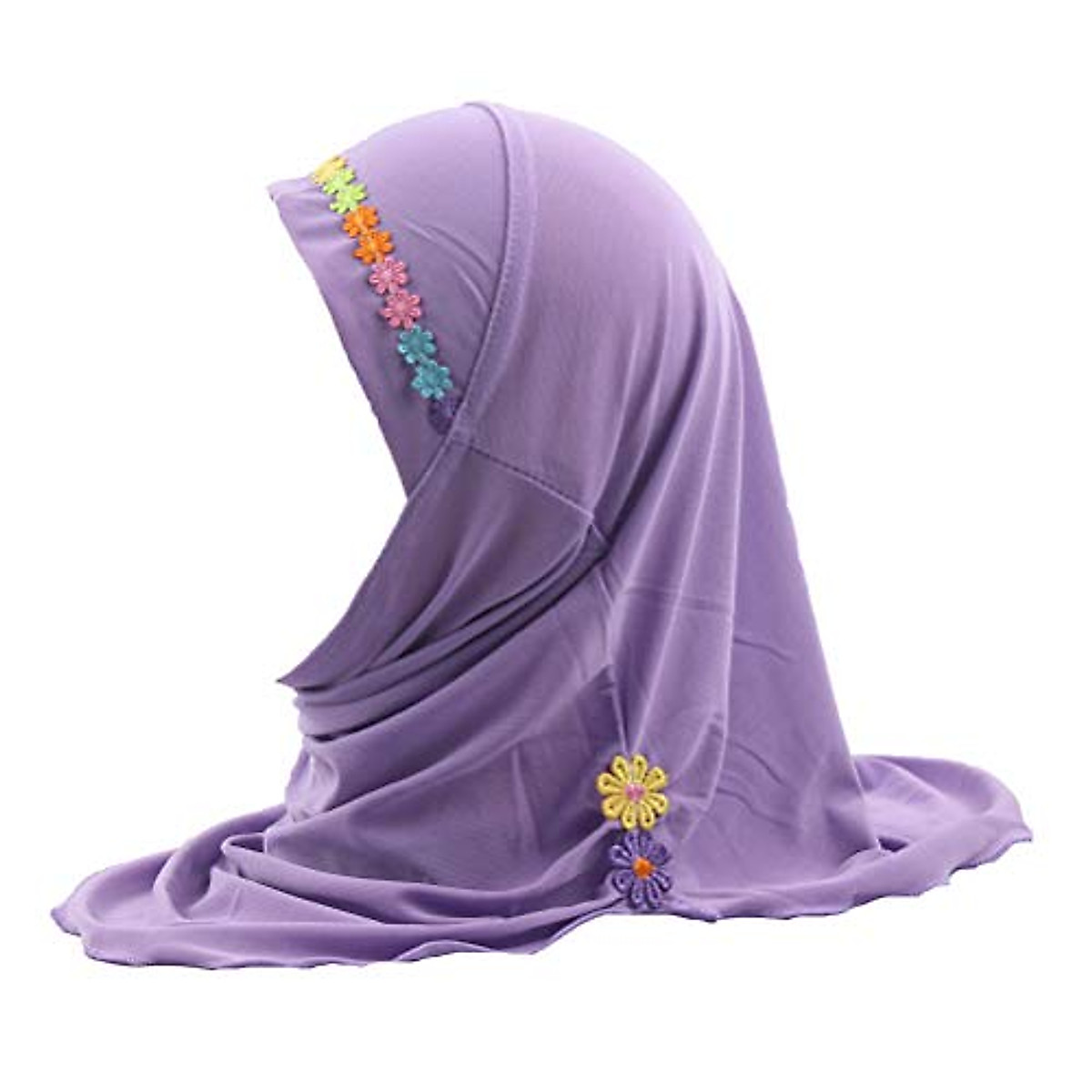 Cogongrass Muslim Hijab Islamic Arab Scarf Shawls with Beautiful Flowers for Girls Kids age 2-6