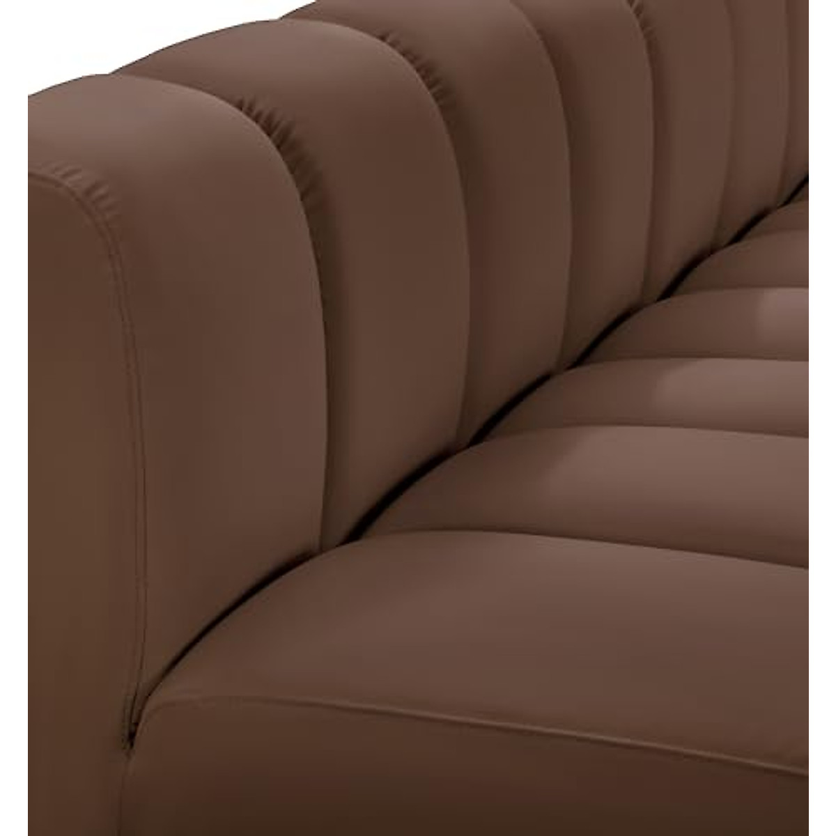 Meridian Furniture 101Brown-S3B Arc Collection Modern | Contemporary Modular Sofa with Soft Brown Vegan Leather, Deep Channel Tufting, Modular Design, 86" W x 41" D x 30" H, Brown