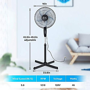 Simple Deluxe Oscillating 16″ 3 Adjustable Speed Pedestal Stand Fan for Indoor, Bedroom, Living Room, Home Office & College Dorm Use, Black, 1 Pack, Style 1