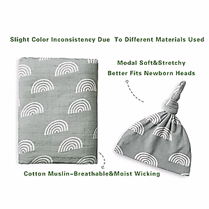 Miaoberry 100% Organic Cotton Muslin Blanket| Sage Green Rainbow Baby Swaddle Set| Newborn Boy Girl Unisex Neutral| Boho Vintage Monthly Picture Blanket
